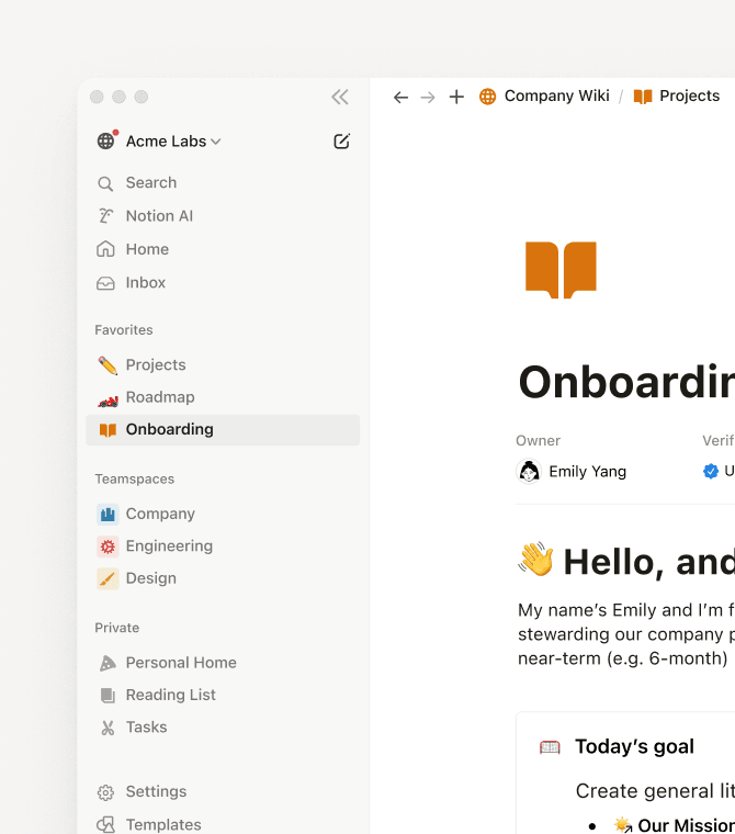 Your connected workspace for wiki, docs & projects | Notion