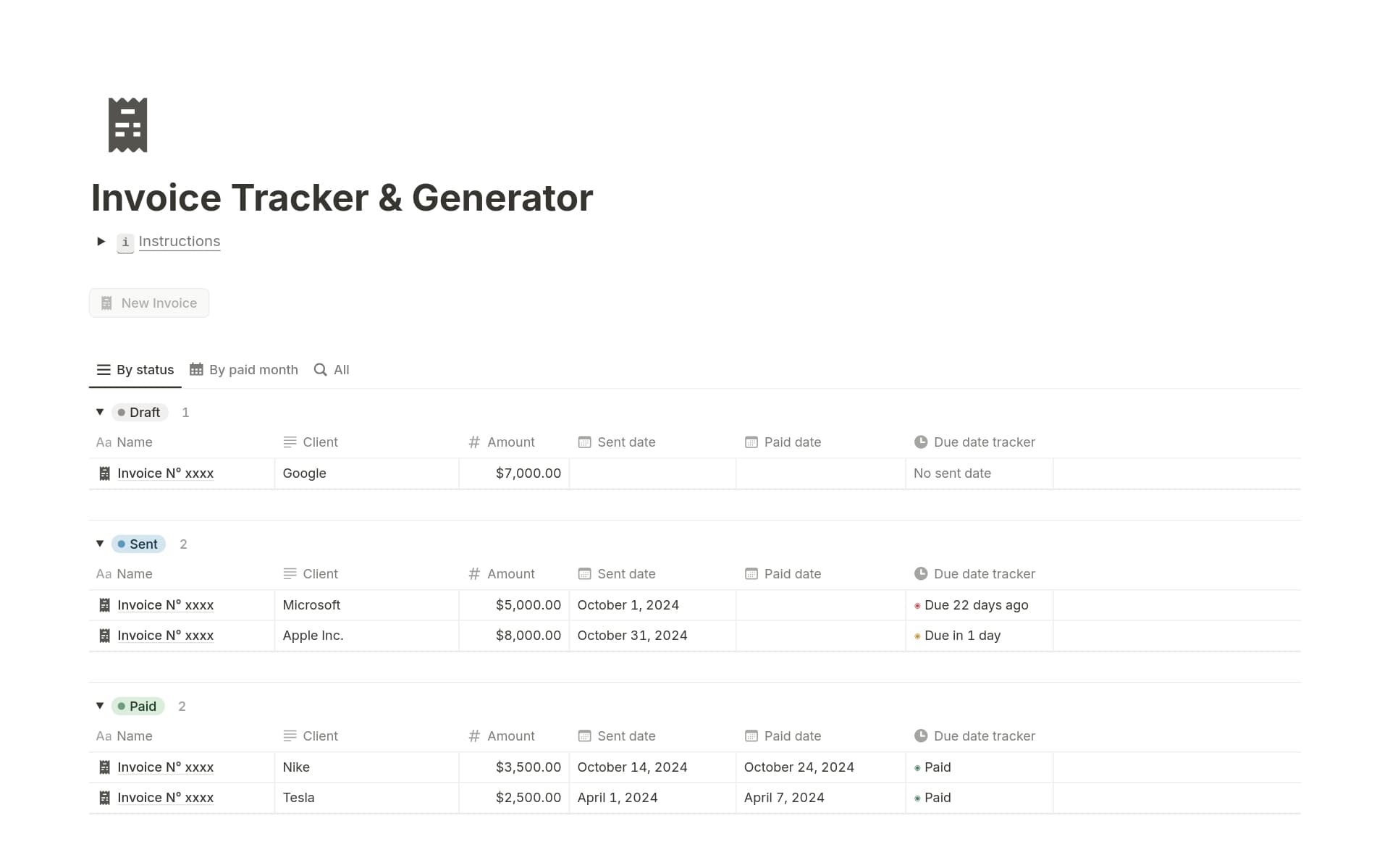 Invoice Generator And Payment Tracker Template Notion Marketplace
