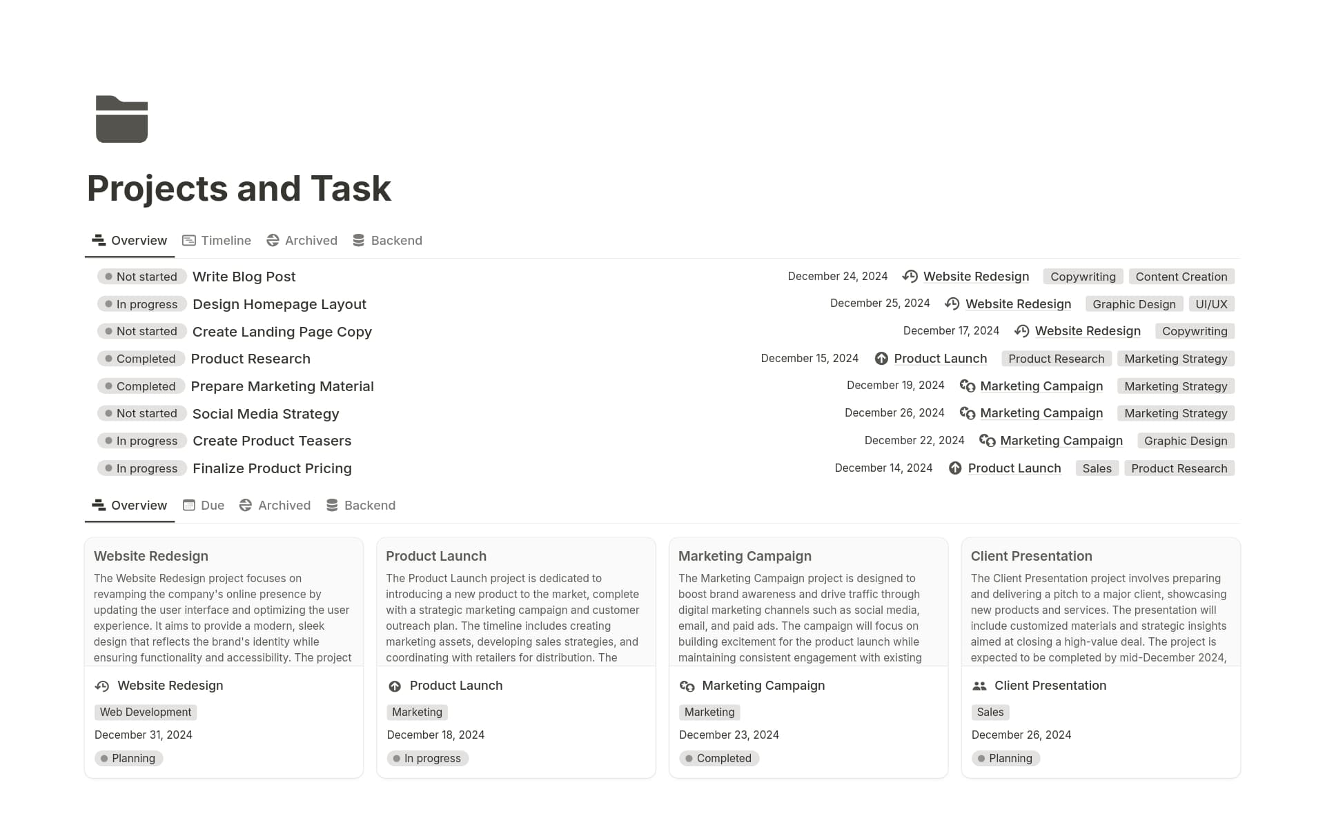 Projects And Task Template Notion Marketplace