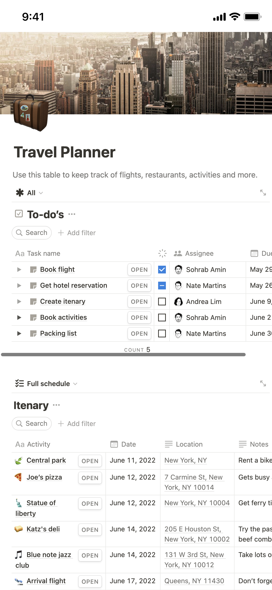 Never Miss a Sight or Flight with Notion's Travel Planner