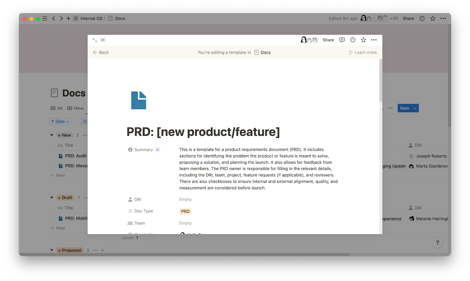 Write, share, and collaborate on PRDs in Notion