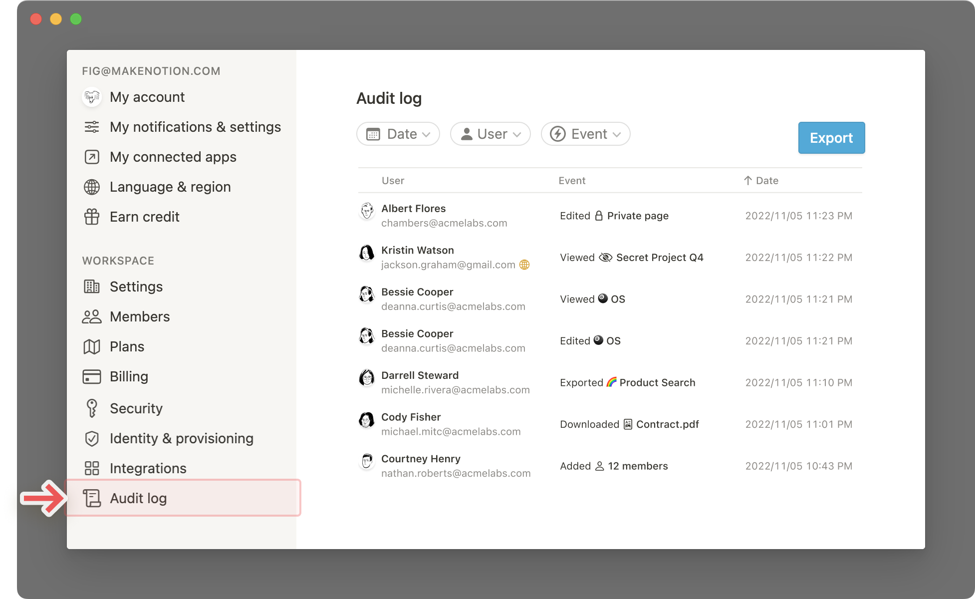 Audit log – Notion帮助中心