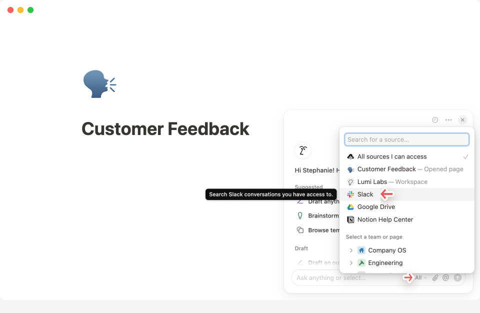 Nutze KI-Connect, um auf das gesamte Wissen deines Teams zuzugreifen