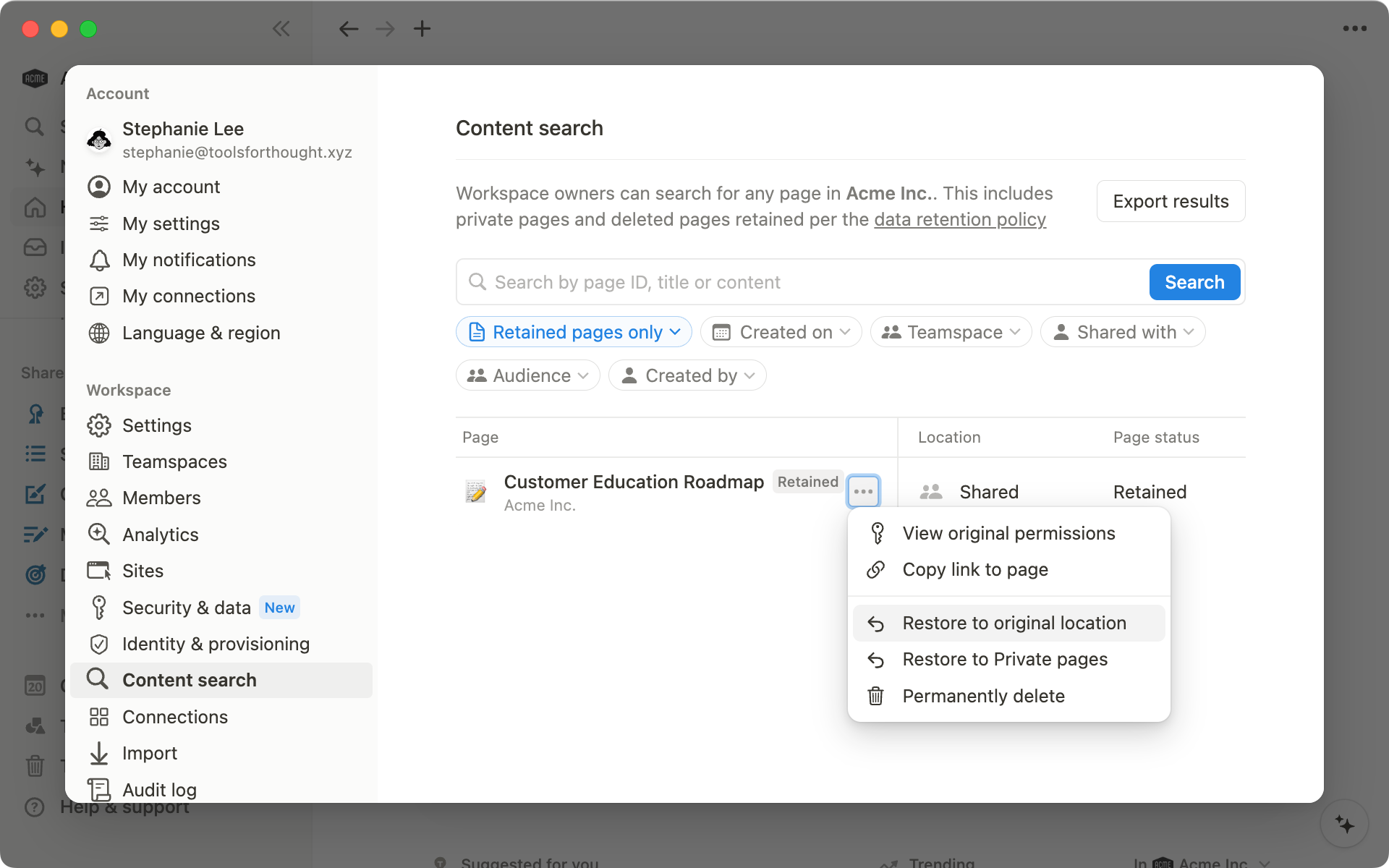 Use Notion’s Data Retention settings to keep your team compliant & restore content