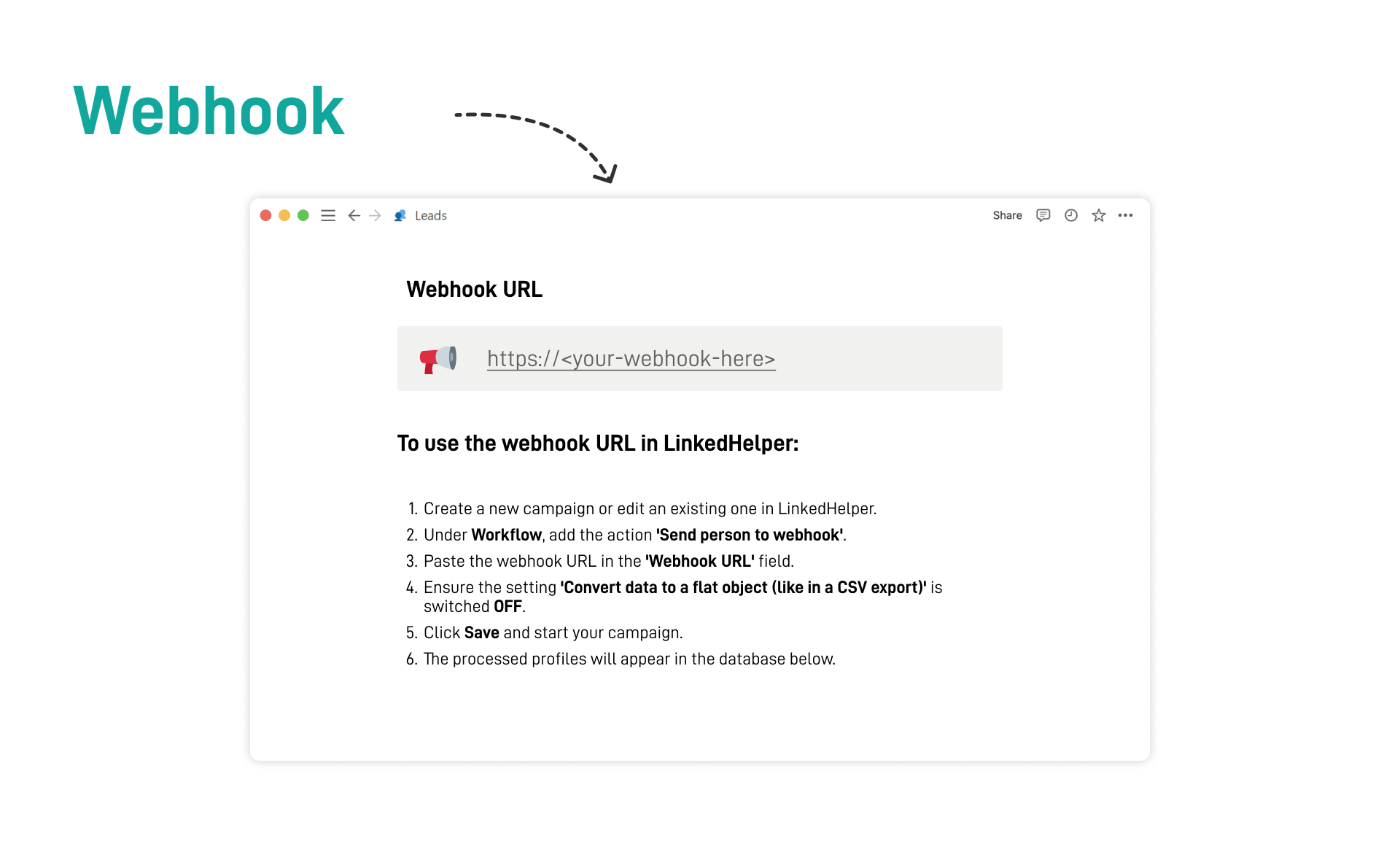 Intégrations LinkedHelper Webhook | Connectez vos applications à Notion