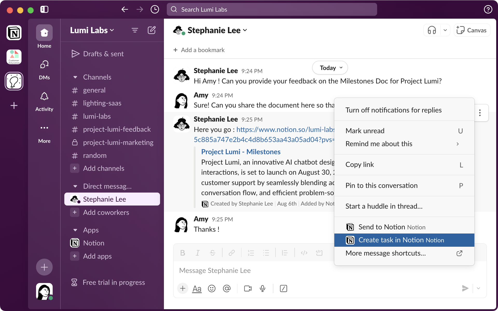 Unleashing productivity with Notion's Slack integration