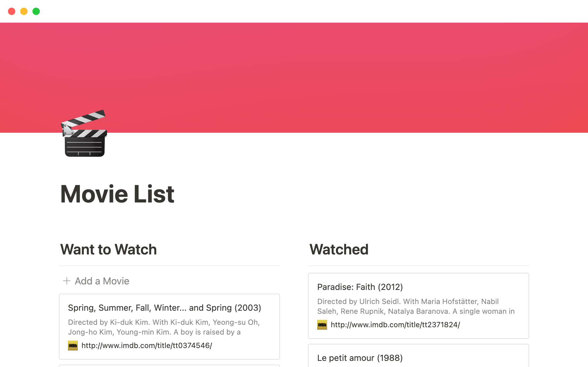 Manage Your Entertainment Media Watchlist Effortlessly | Notion