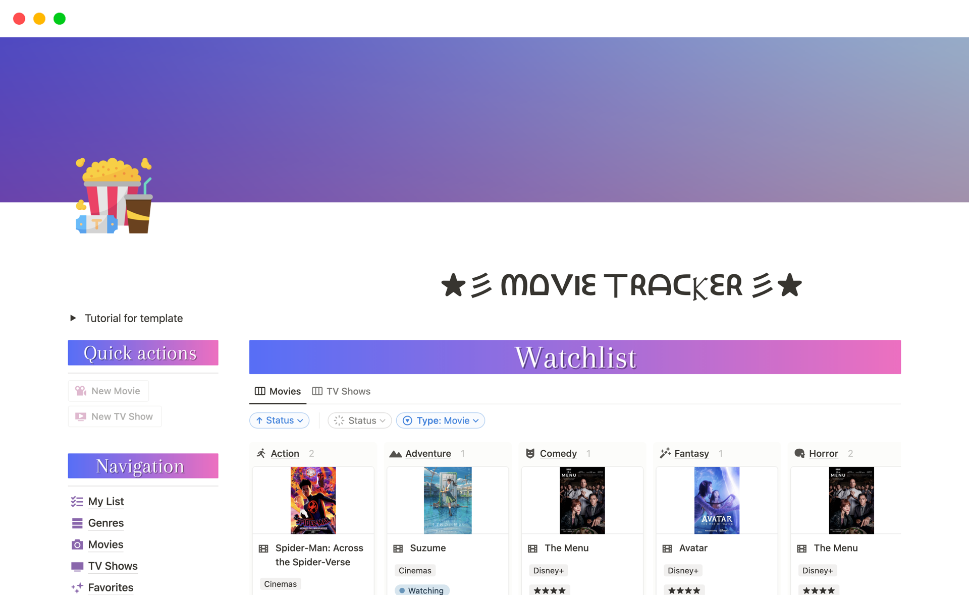 Movie Tracker Pro Template | Notion Marketplace