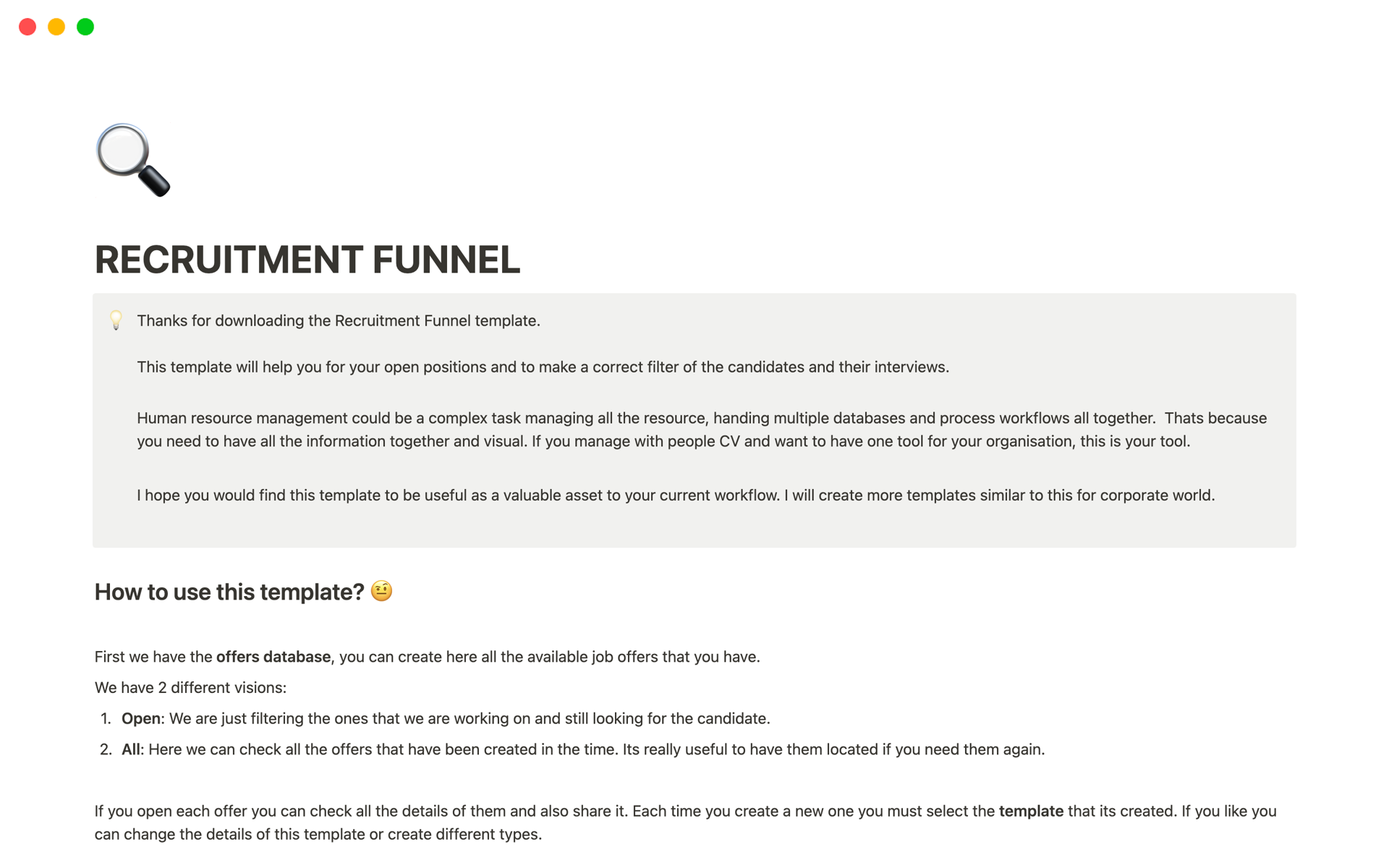 RECRUITMENT FUNNEL Template by Sergi | Notion Marketplace