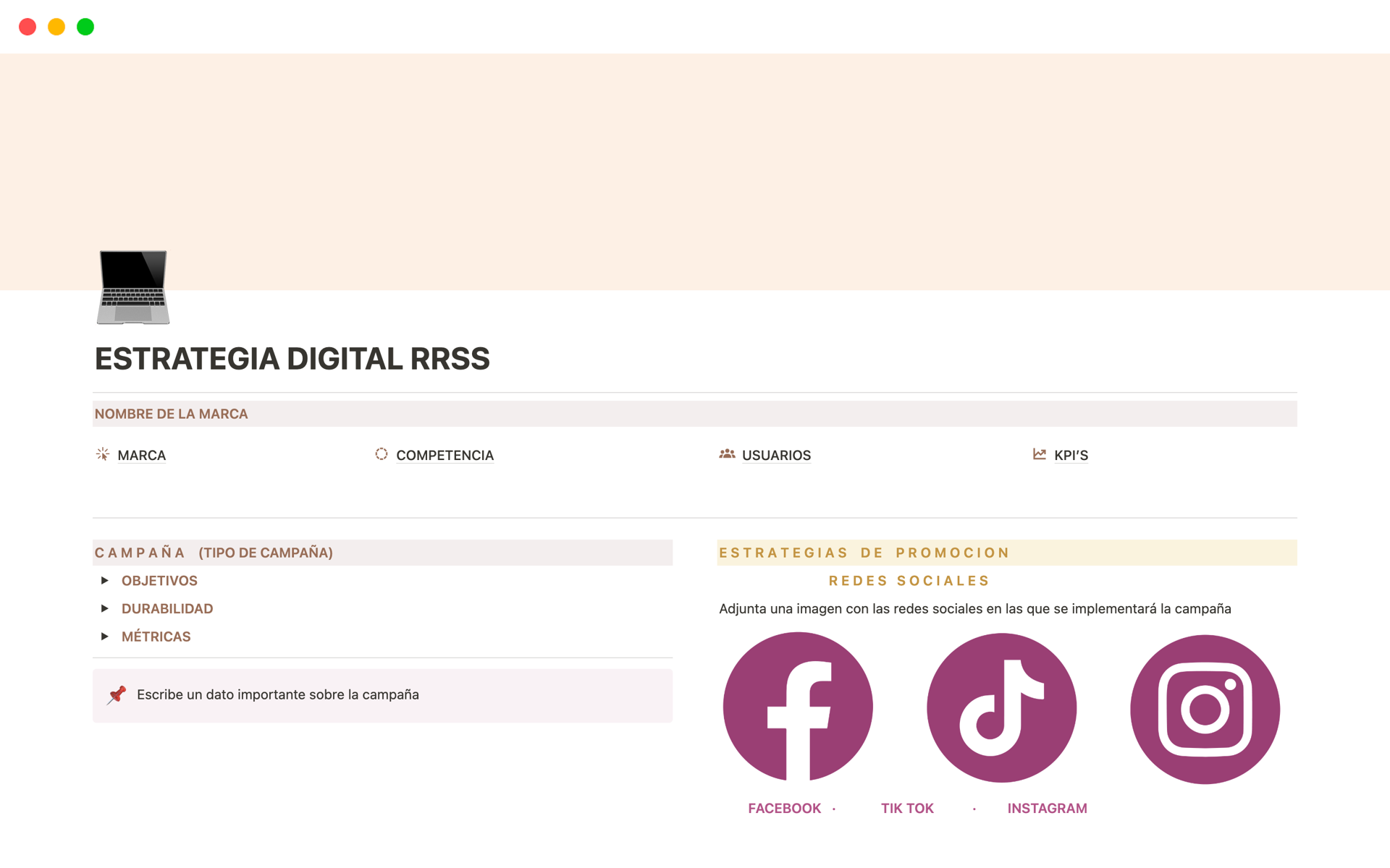 Plantilla ESTRATEGIA DIGITAL RRSS de ESTRATEGIA DIGITAL RRSS | Notion ...