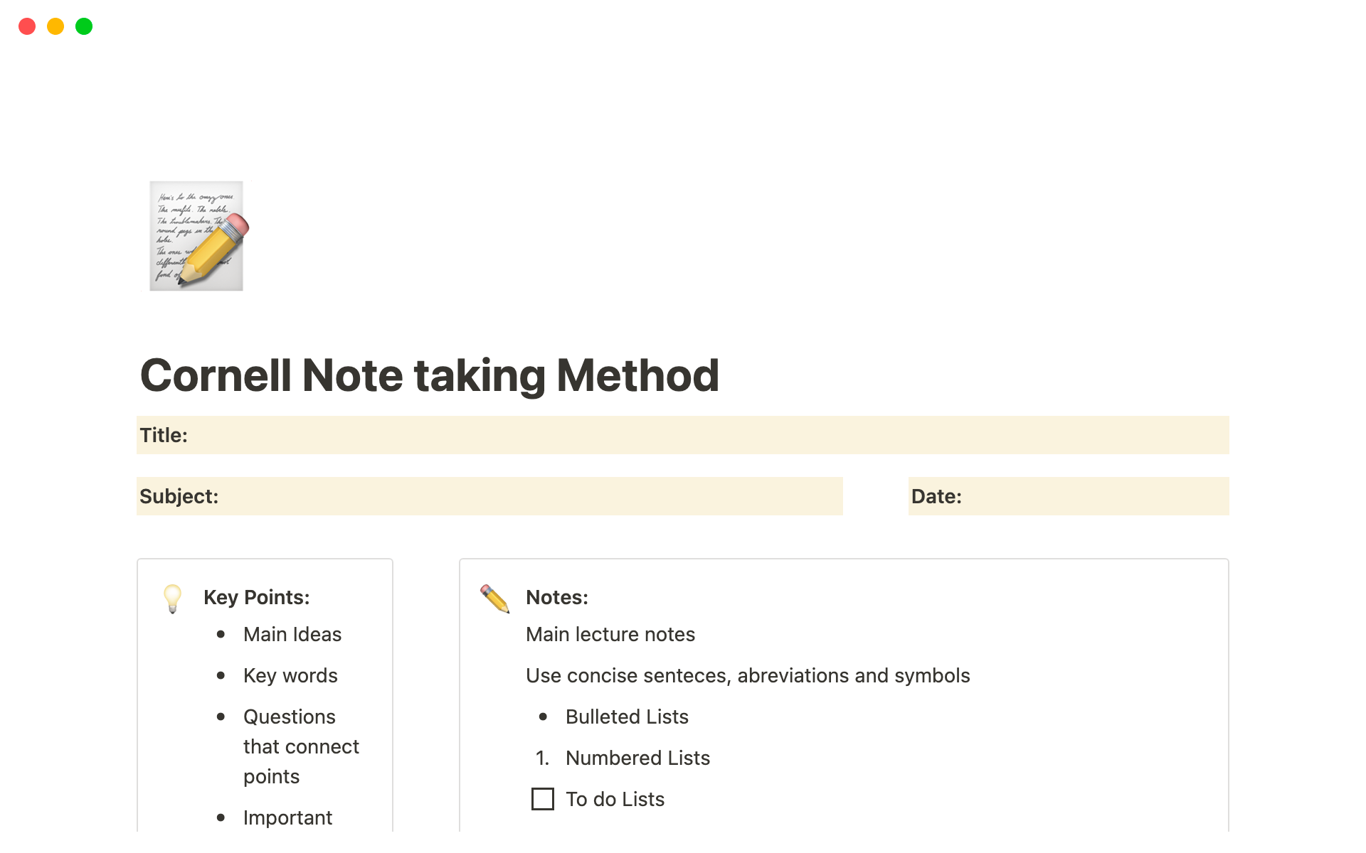 Cornell Note Taking Template | Notion Marketplace
