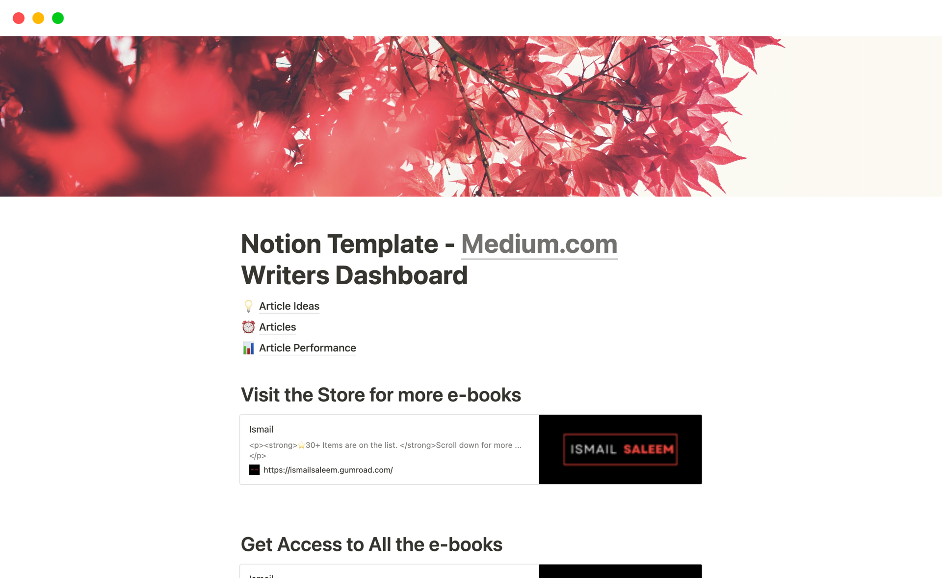 Medium.com Writers Dashboard Template by Ismail Store | Notion Marketplace
