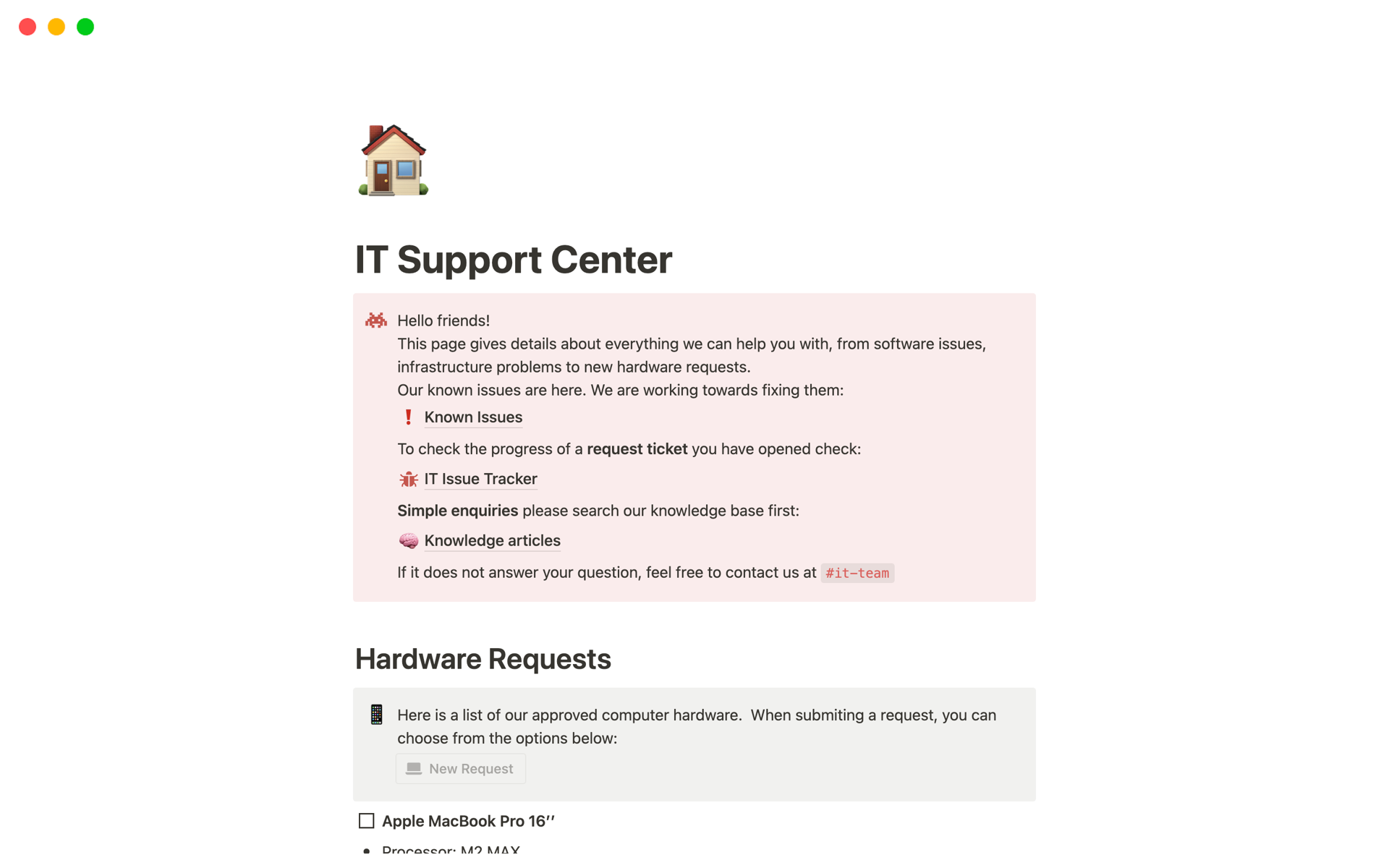 Kostenlose Vorlagen aus dem Bereich IT Support von Notion | Notion-Marketplace