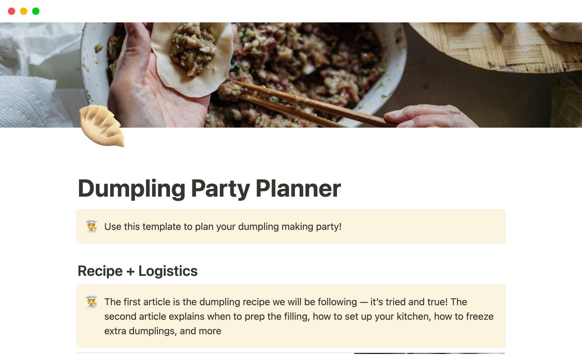 Dumpling Party Planner Template | Notion Marketplace