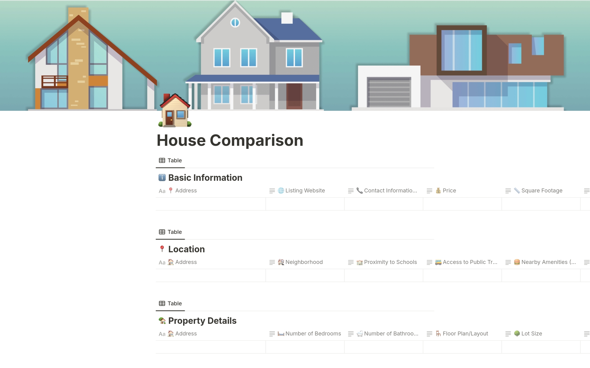 House Comparison Template | Notion Marketplace