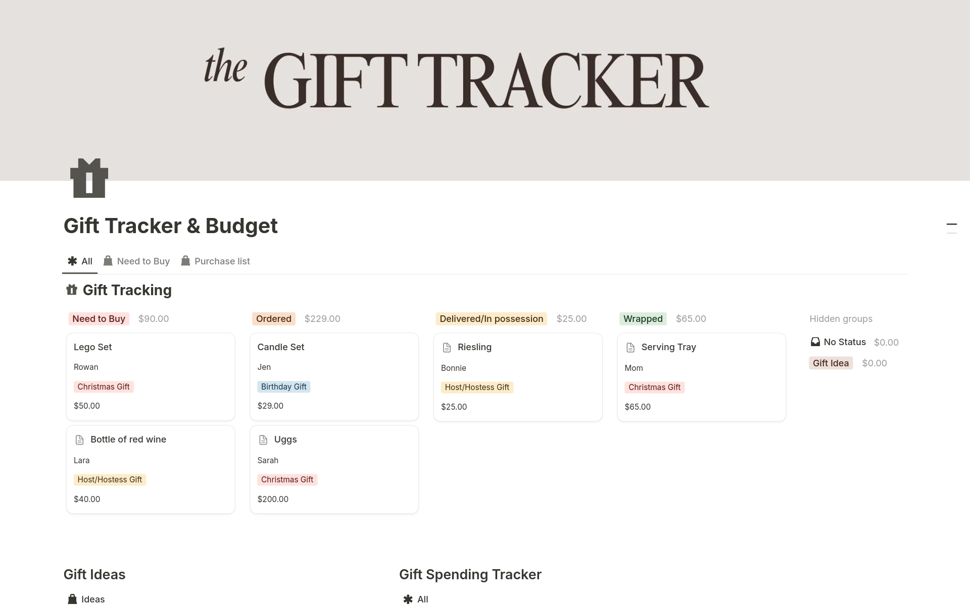 Gift Tracker Template | Notion Marketplace