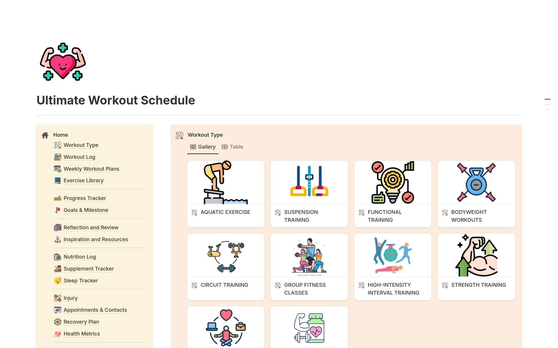 Ultimate Workout Schedule Template | Notion Marketplace