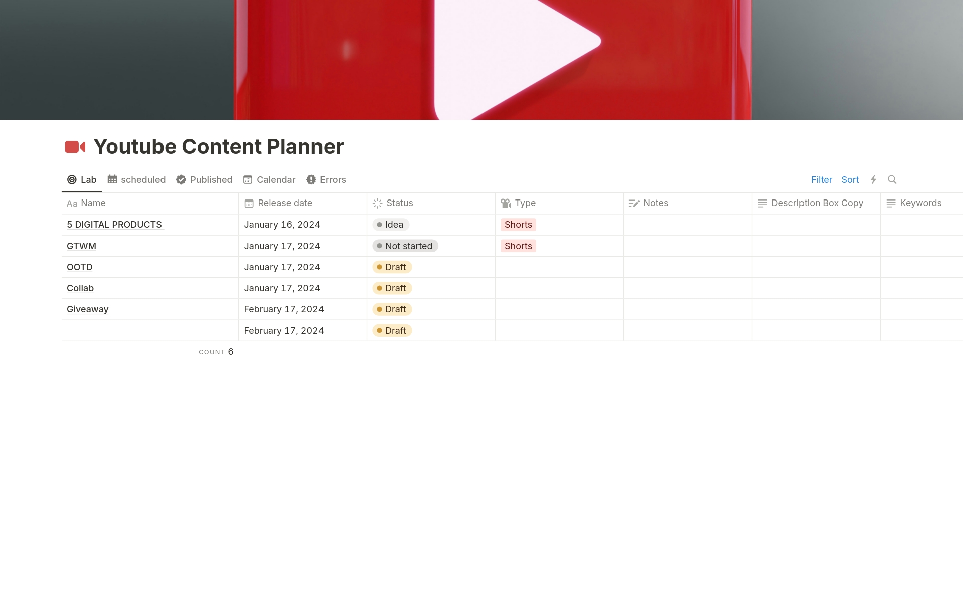 YouTube Dashboard Template | Notion Marketplace