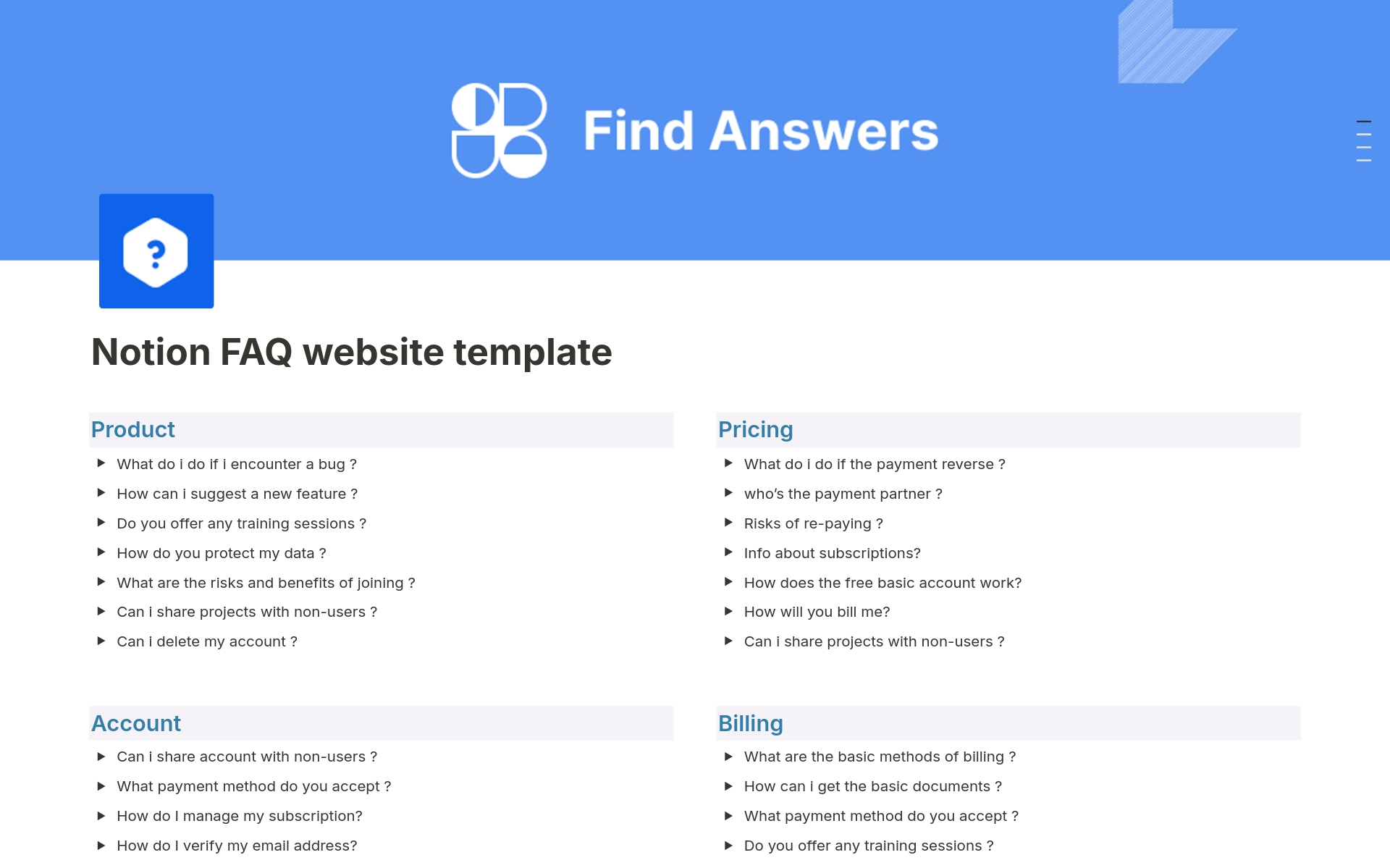 Frequently Asked Questions from Customer Template by Aldwin Nou | Notion Marketplace
