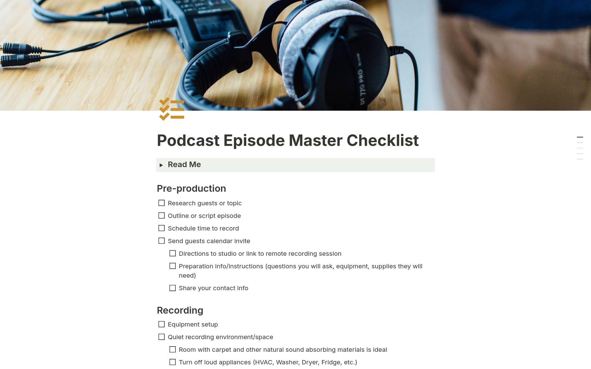 Podcast Episode Master Checklist Template by Jacob Bozarth | Notion ...