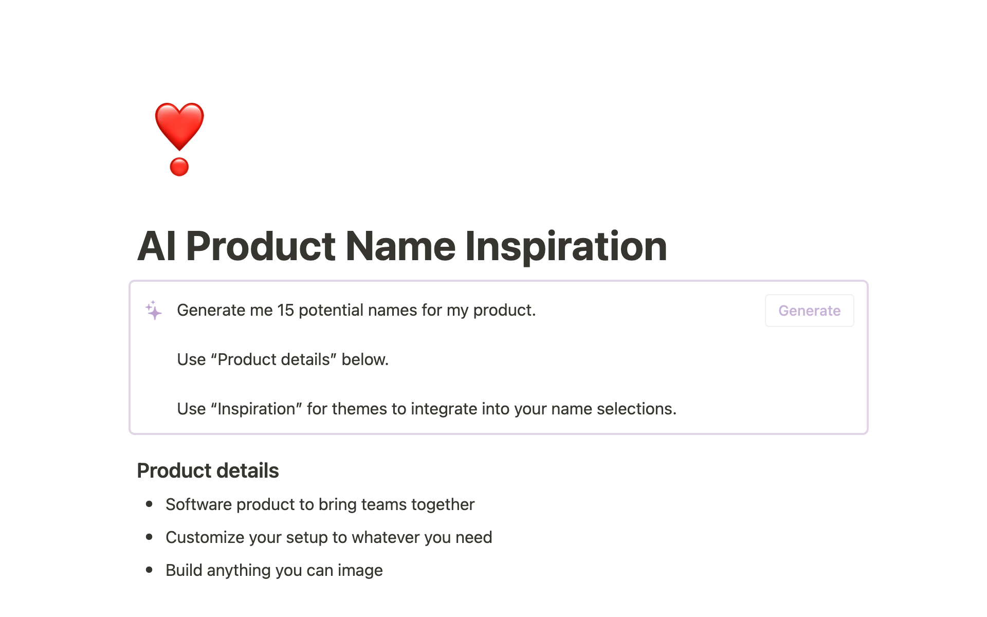 Unleash Your Ideas with Notion's AI Product Name Generator