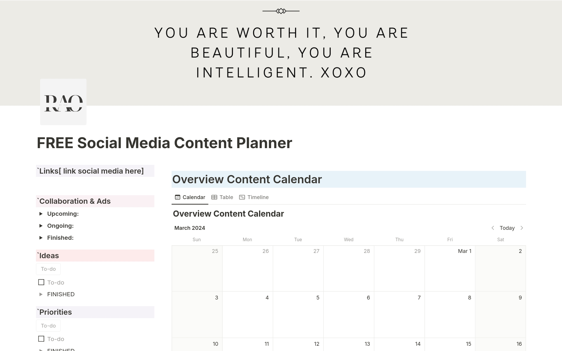 All In One Social Media Content Planner Template by Creative Koala ...