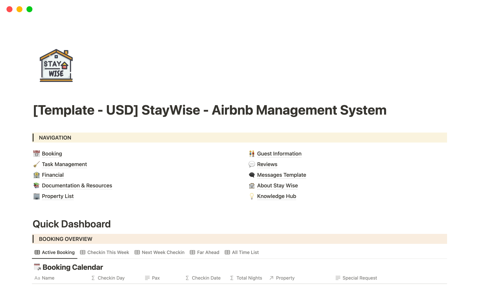StayWise EUR - Airbnb Management System Template by Stay Wise | Notion ...