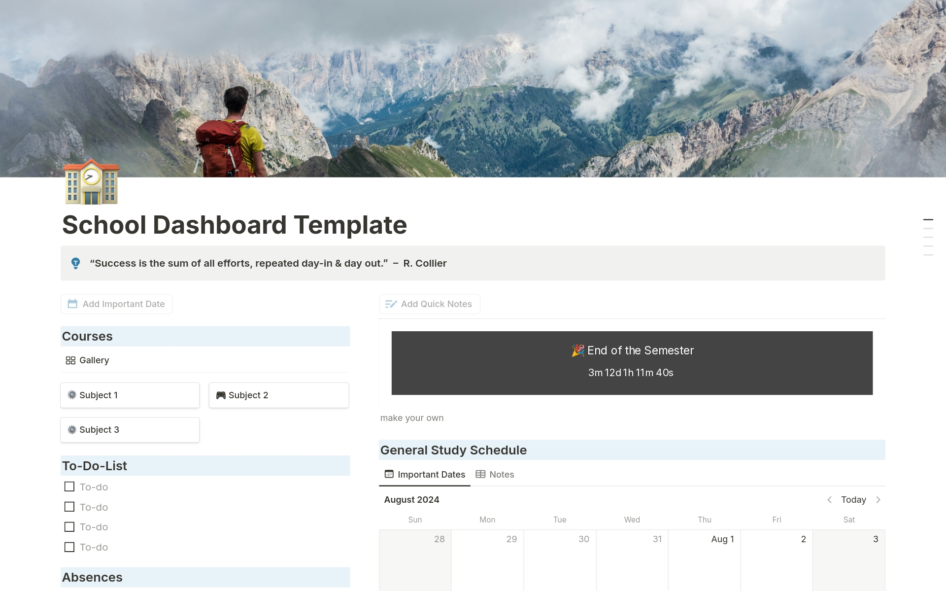 School Dashboard Template by Roba Faisal | Notion Marketplace