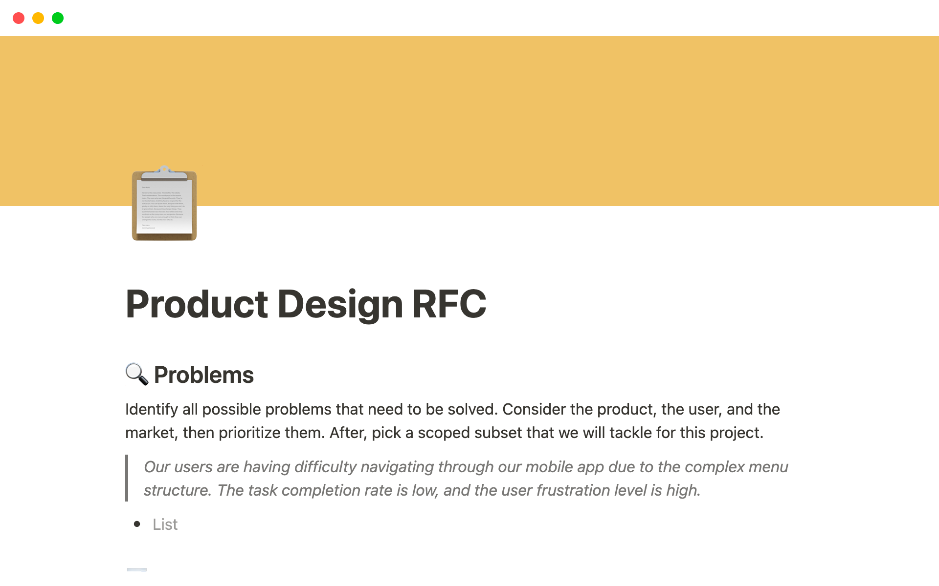 Modelo Design de produto RFC 2024 | Marketplace do Notion