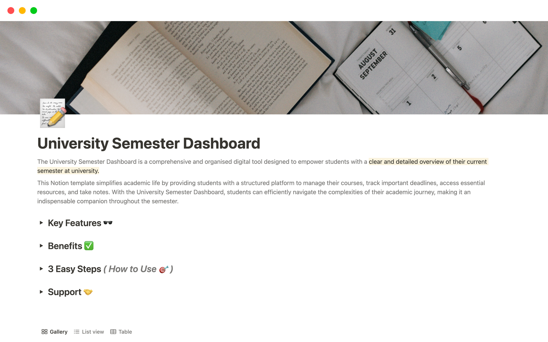 University Semester Dashboard Template | Notion Marketplace