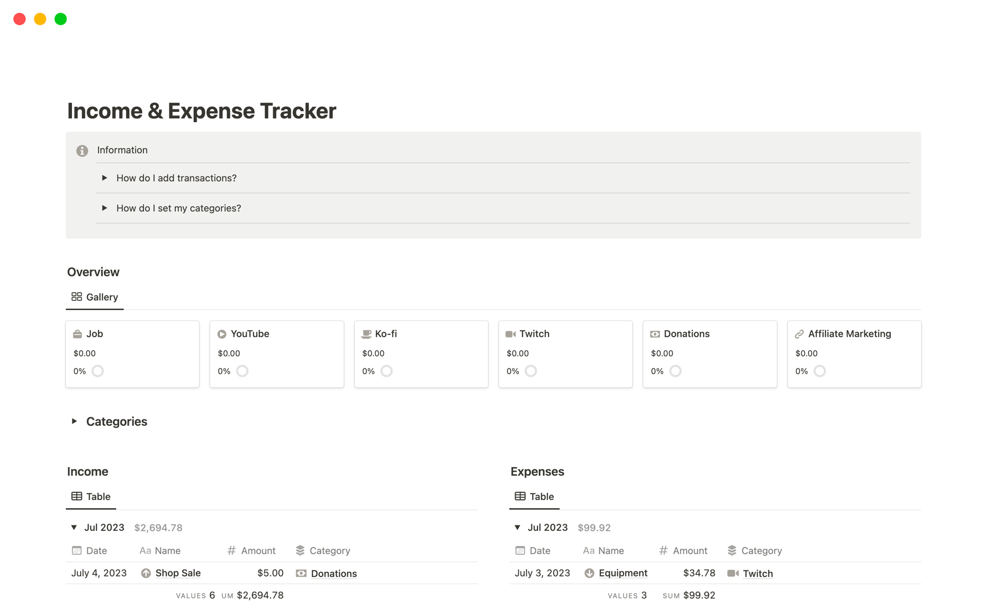 Income & Expense Tracker Template by Glitched | Notion Marketplace