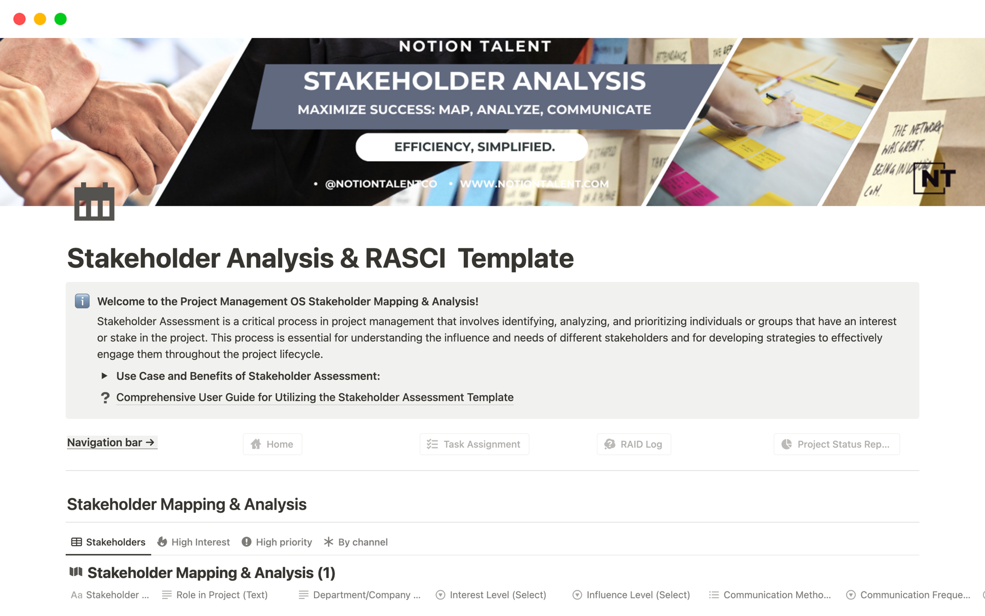 Stakeholder Analysis & RASCI Template by Shay Campbell (Notion Talent ...
