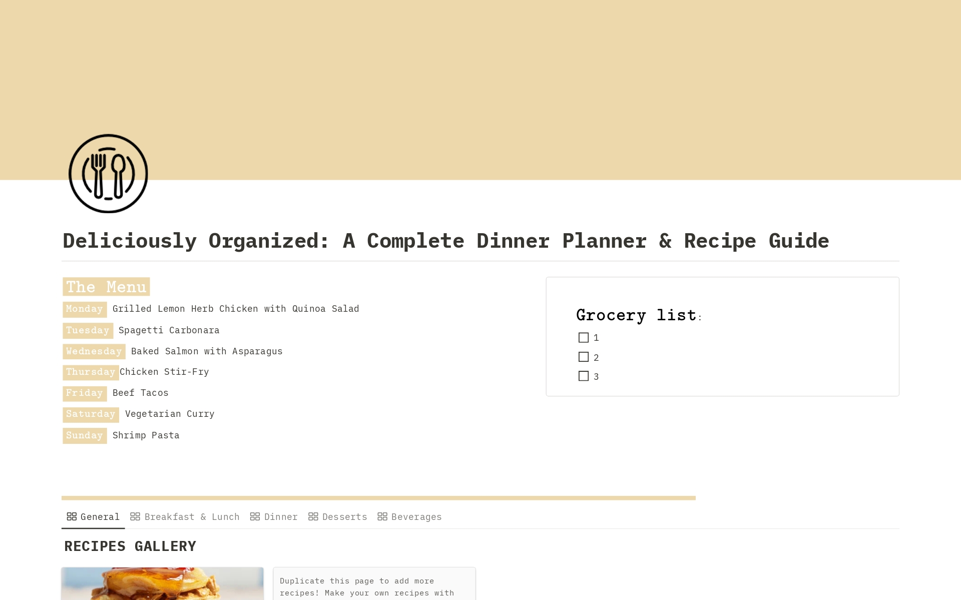 A Complete Dinner Planner & Recipe Guide Template by linnsae | Notion ...
