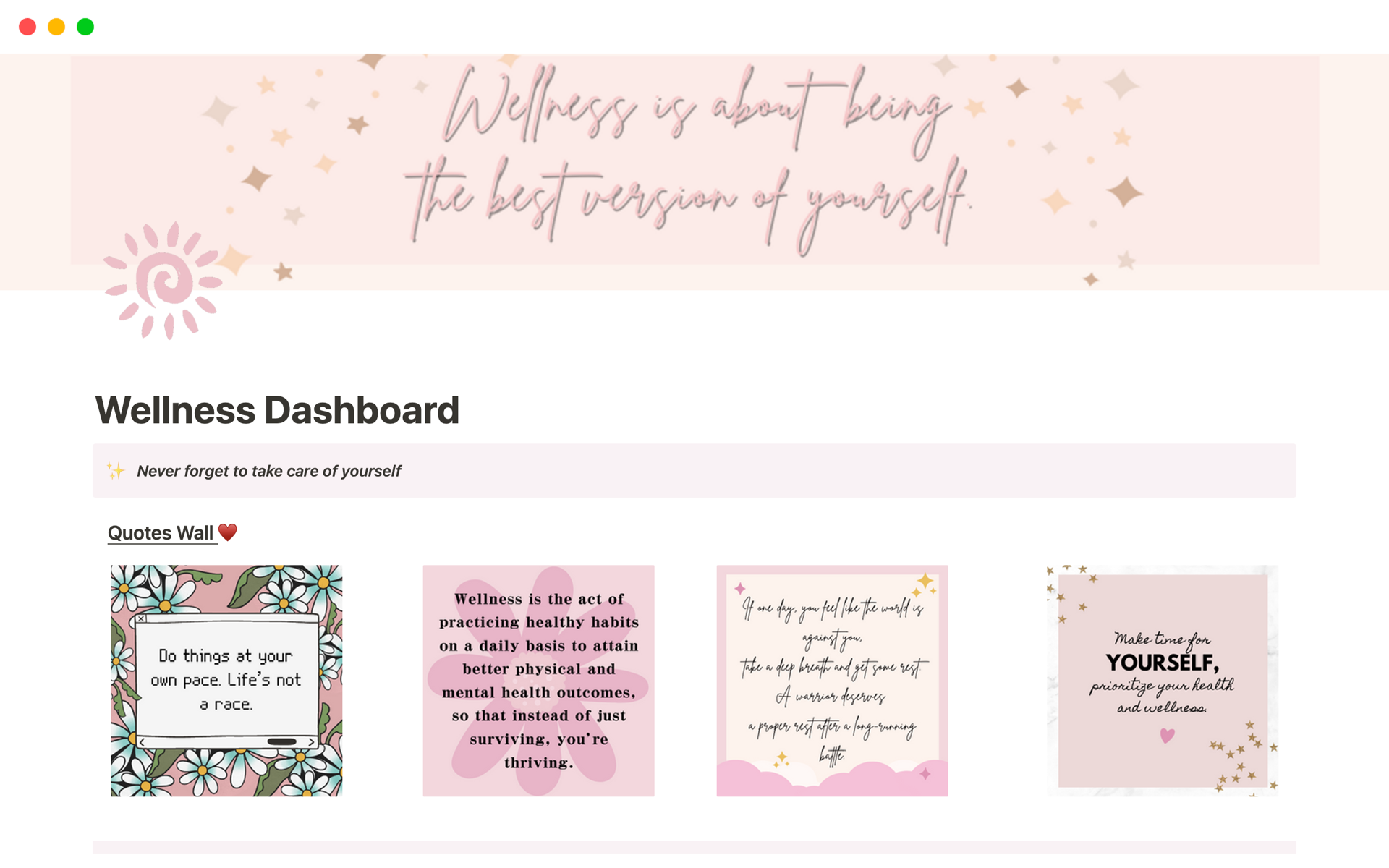 Wellness Dashboard Template by Bella Rose | Notion Marketplace