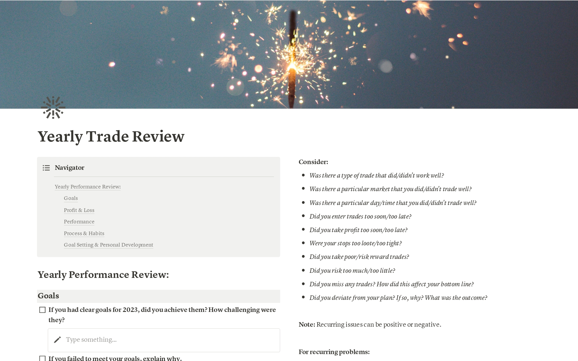 Yearly Trade Review Template | Notion Marketplace Yearly Trade Review Template | Notion Marketplace