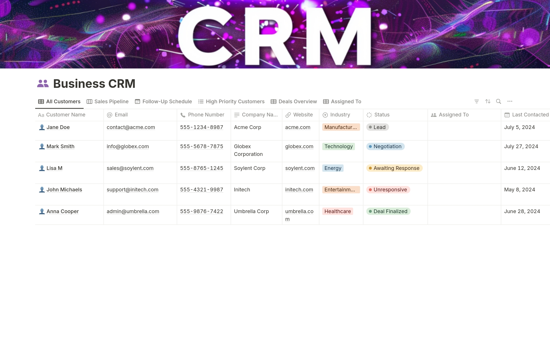 Business CRM Template by Ian Dikhtiar | Notion Marketplace