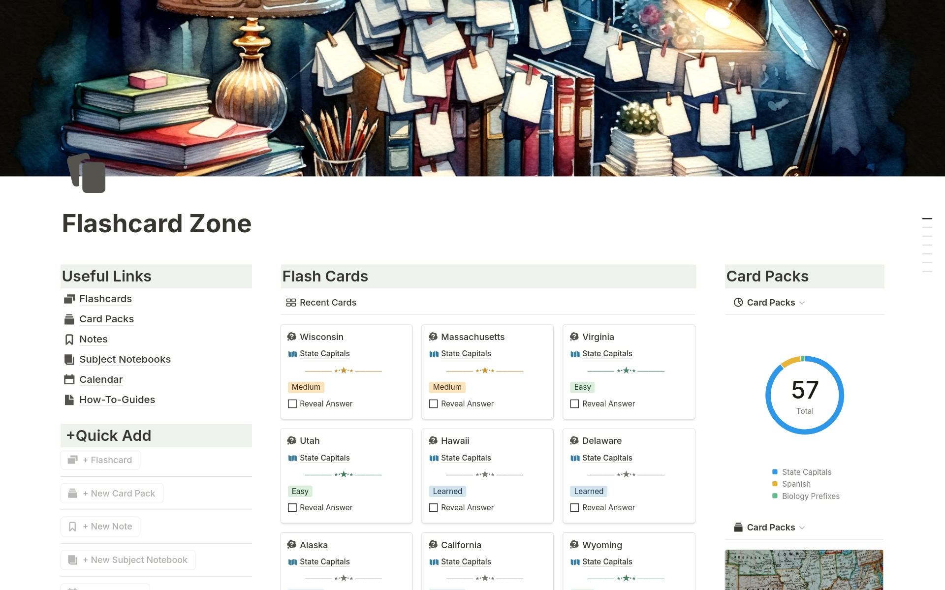 Flash Card Zone w/ Built In Charts Template | Notion Marketplace