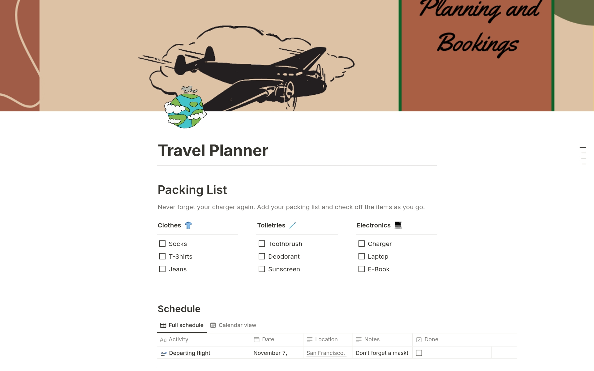 Trip Planner with Packing List Template by Olly HubCalendar | Notion ...