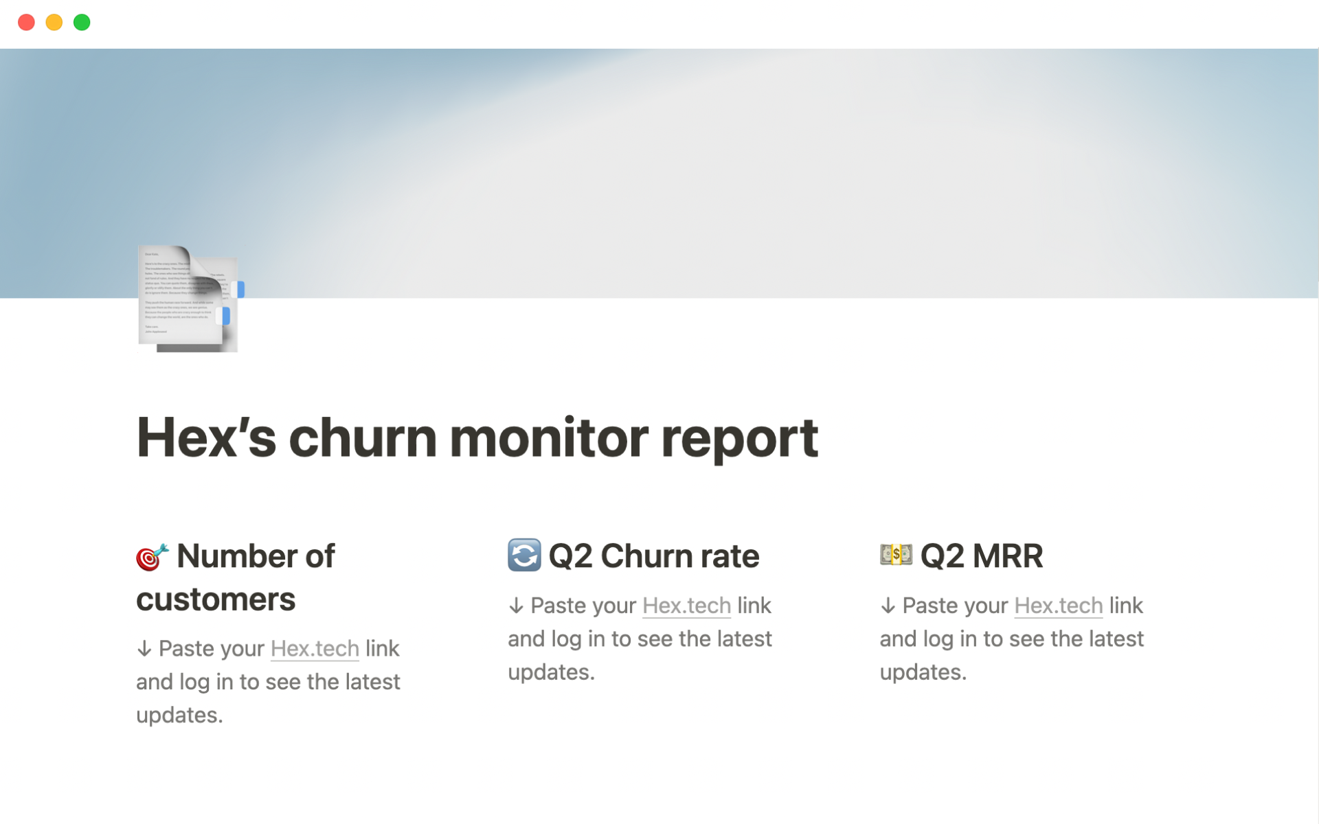 Hex’s churn monitor report Template by Hex | Notion Marketplace