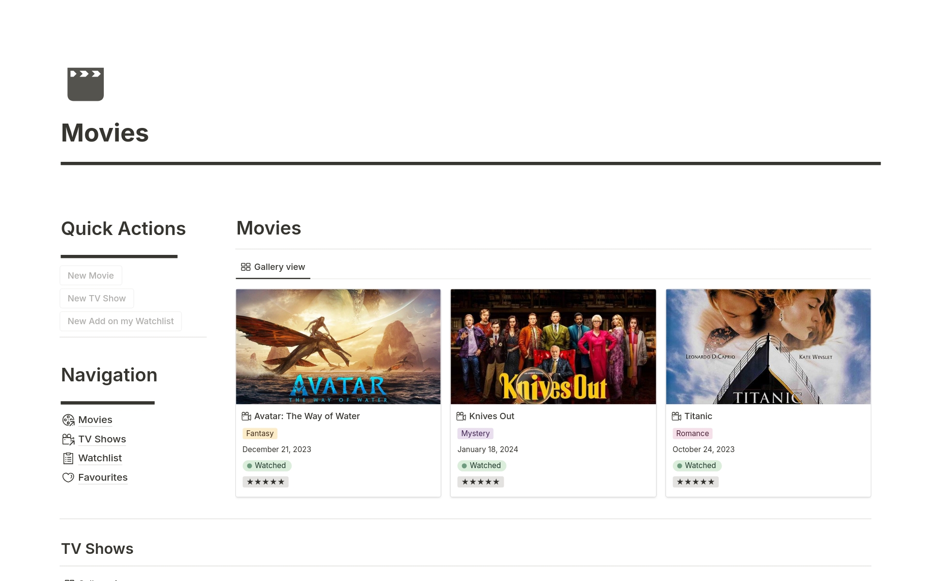 Watchlist| Movies & TV Shows Tracker Template by Chaima | Notion ...