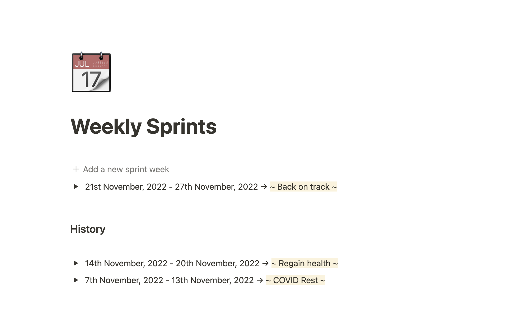 Weekly Sprints Template by Pal Buddy | Notion Marketplace