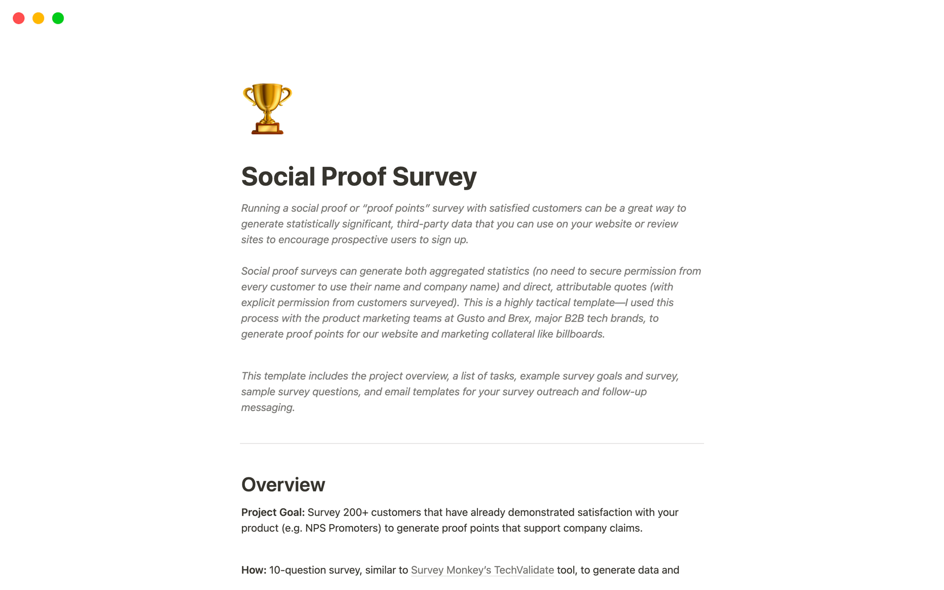Customer Proof Points Survey Template by Kira Klaas | Notion Marketplace