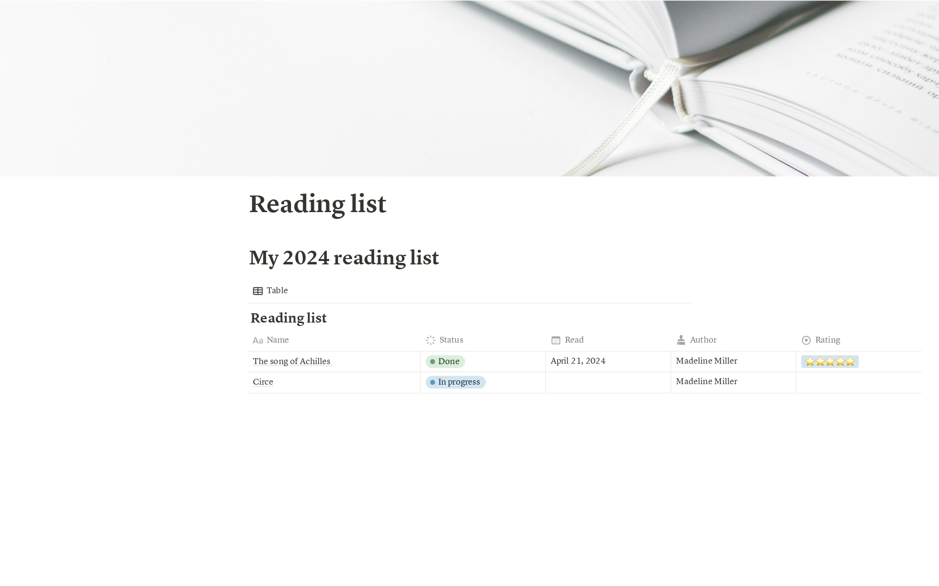 Simple reading list Template | Notion Marketplace