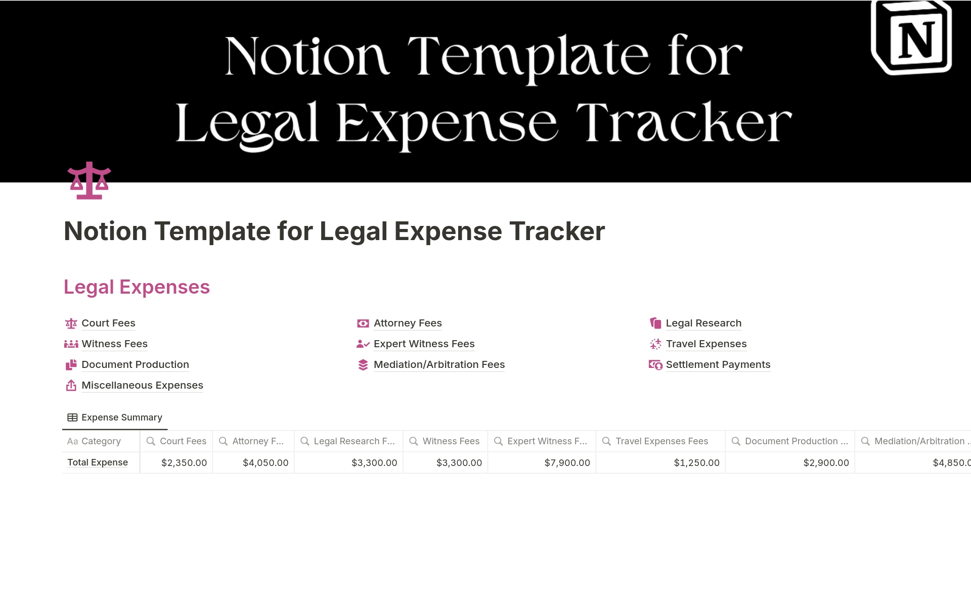 Legal Expense Tracker Template | Notion Marketplace