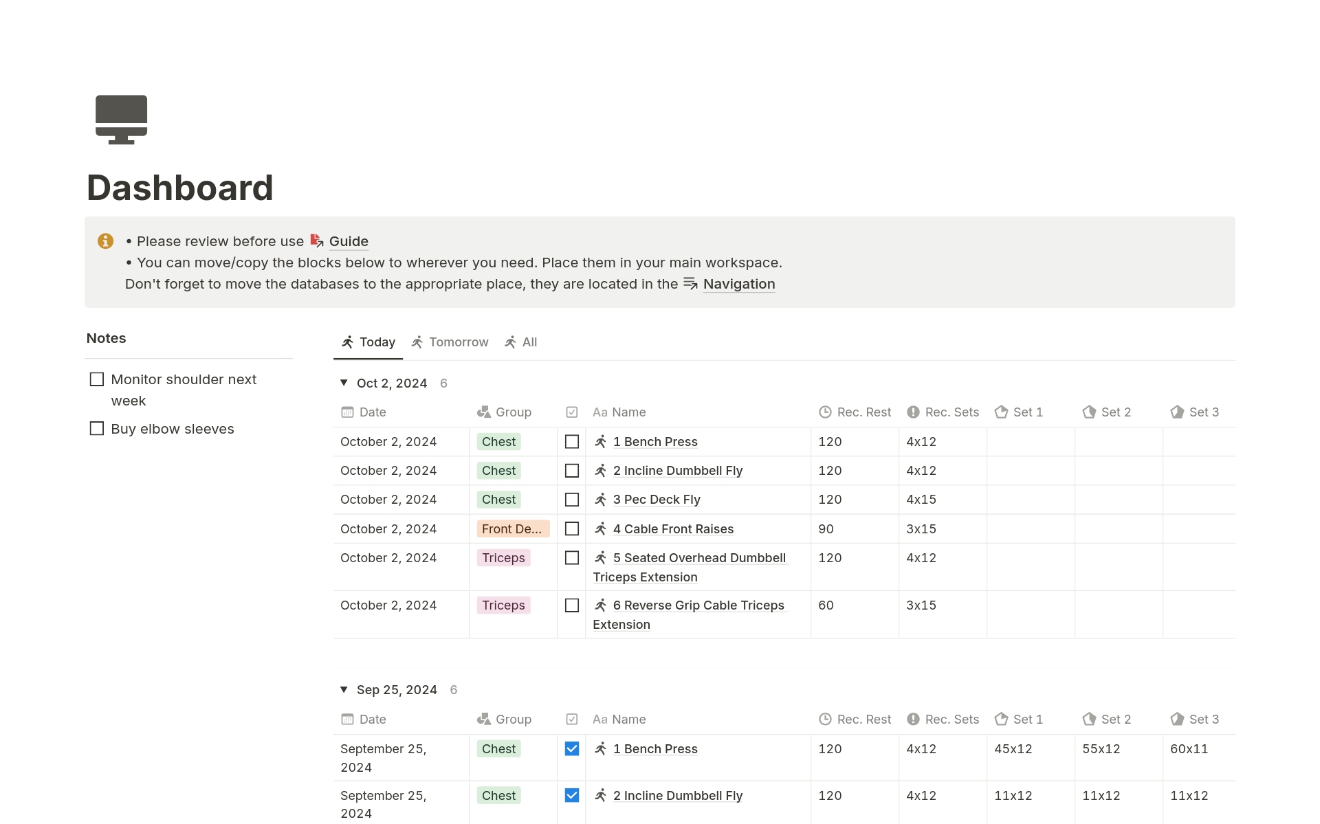 Workout Log Template by DanielaV | Notion Marketplace