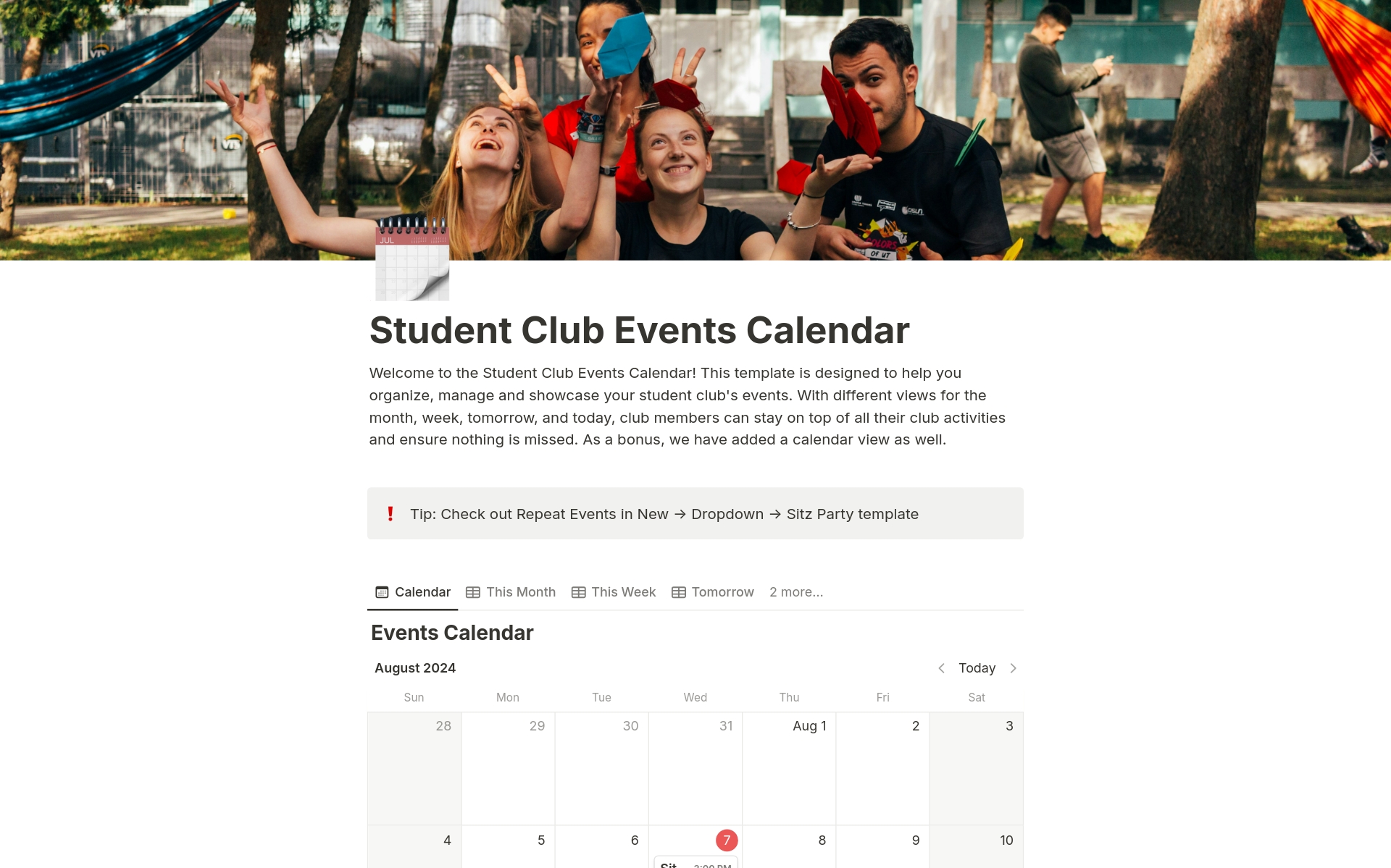 Student Club Events Calendar Template | Notion Marketplace