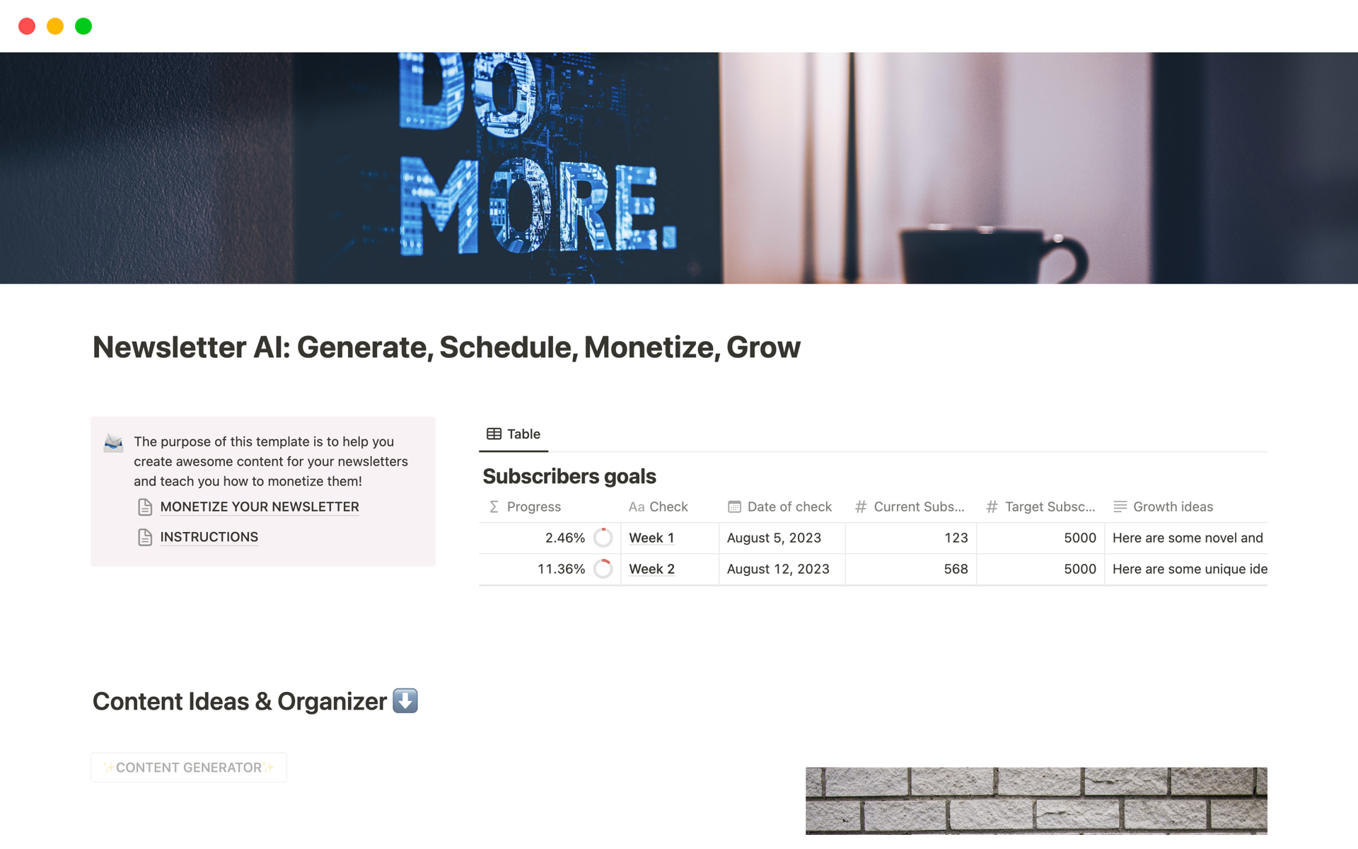 Newsletter AI: Generate, Schedule, Monetize, Grow Template by Simon Schoeman | Notion Marketplace