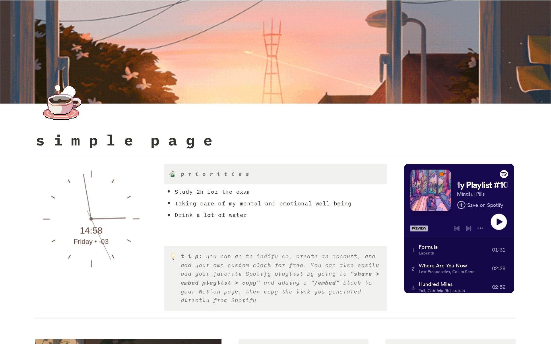 Simple To-Do Page Template by Mindful Pills | Notion Marketplace