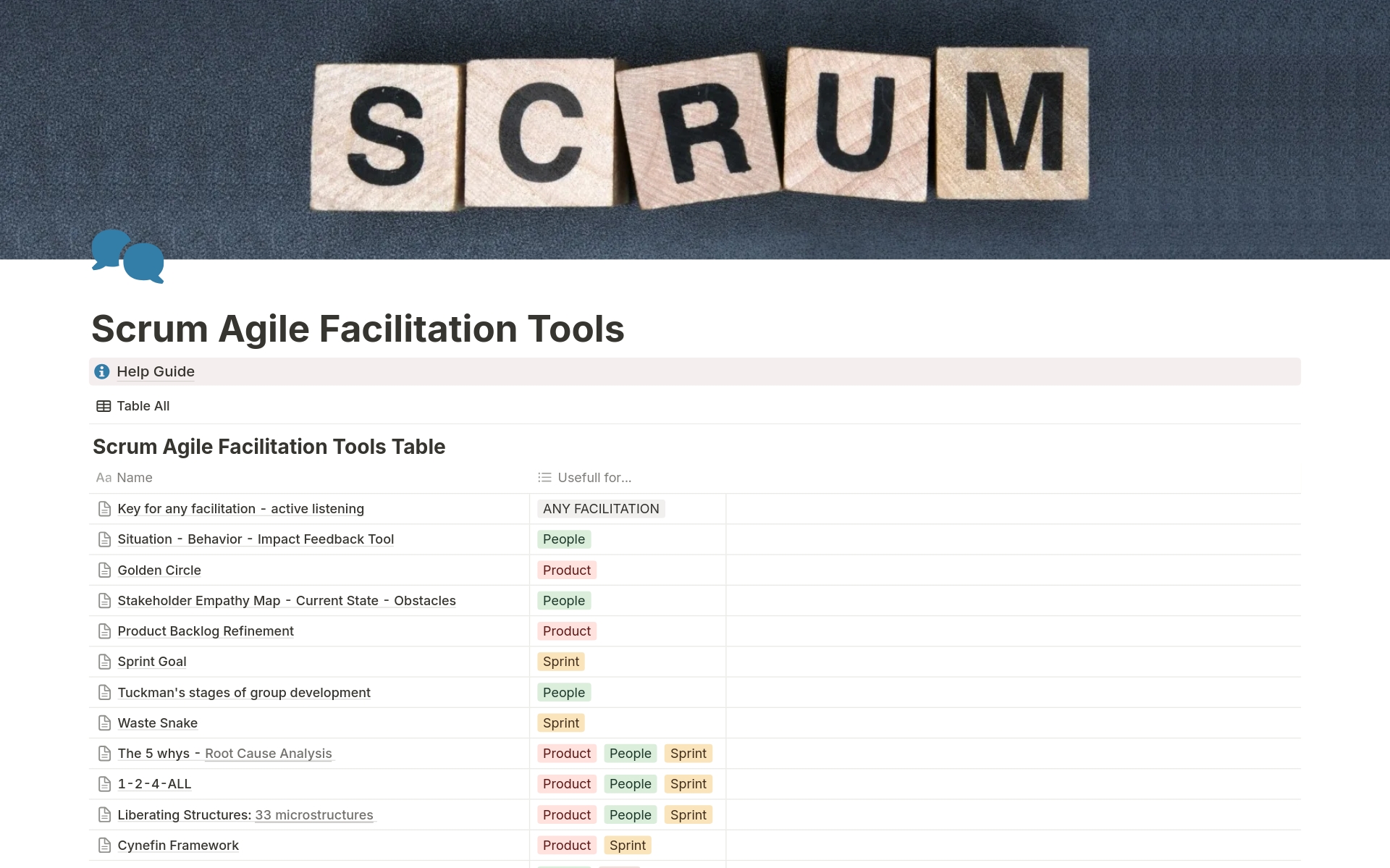 Scrum Agile Facilitation Tools Template | Notion Marketplace