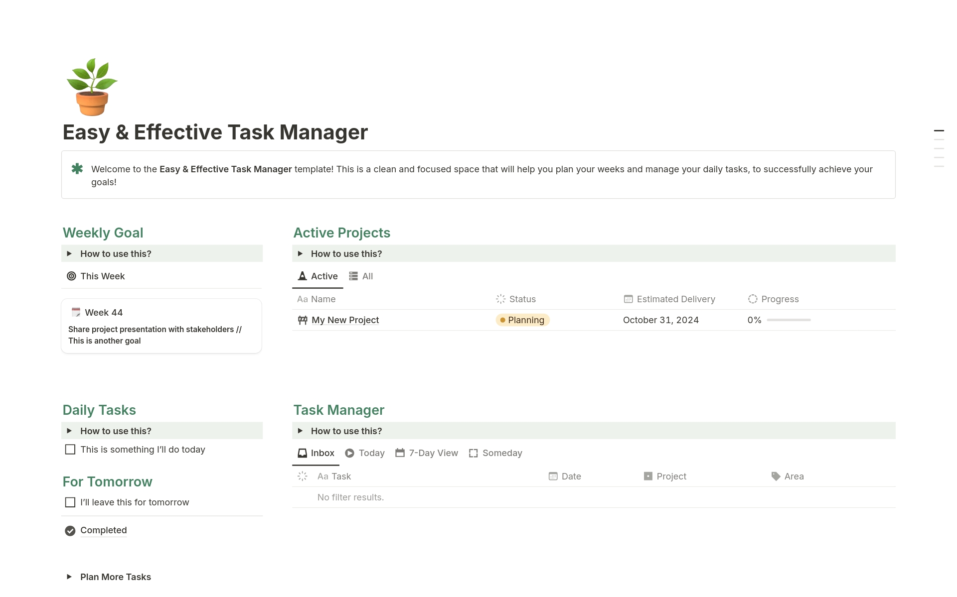 Easy & Effective Task Manager Template by Mariana Fong | Notion Marketplace